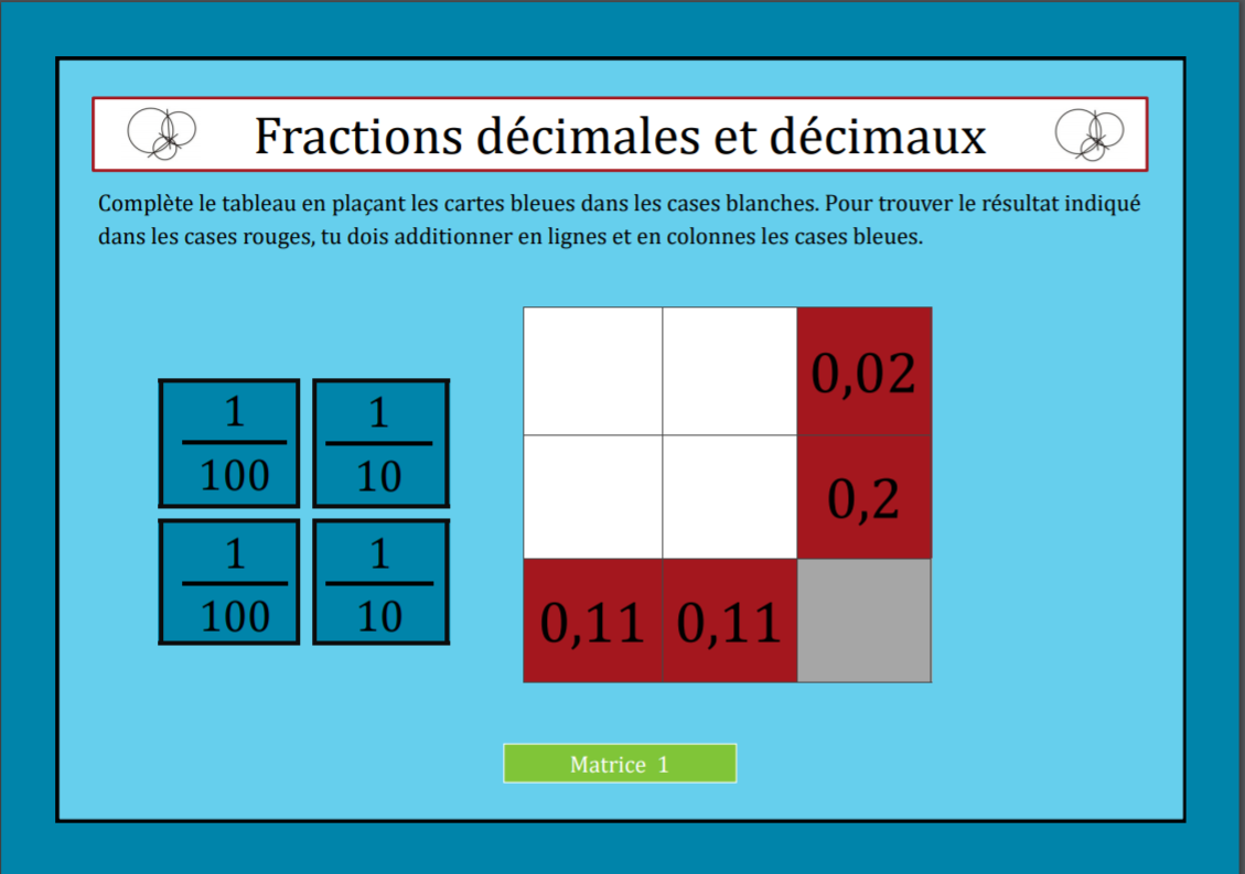 Fractions décimales et nombres décimaux - Mathématrices